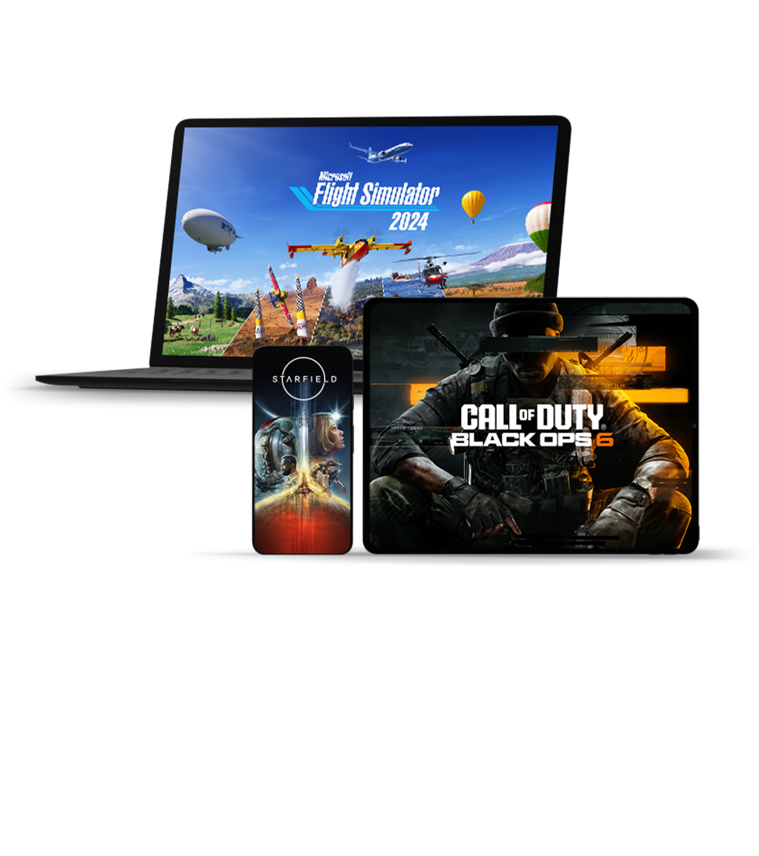 widok z przodu na trzy różne ekrany monitorów wyświetlające gry na Xbox